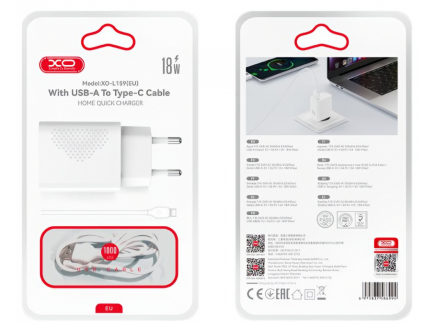 Incarcator Retea Cu Cablu USB-C XO Design L159, 18W, 3A, 1 x USB-A, Alb