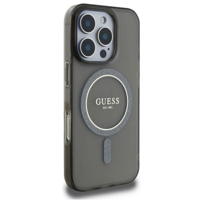 Husa MagSafe pentru Apple iPhone 16 Pro, Guess, IML Glitter Ring, Neagra