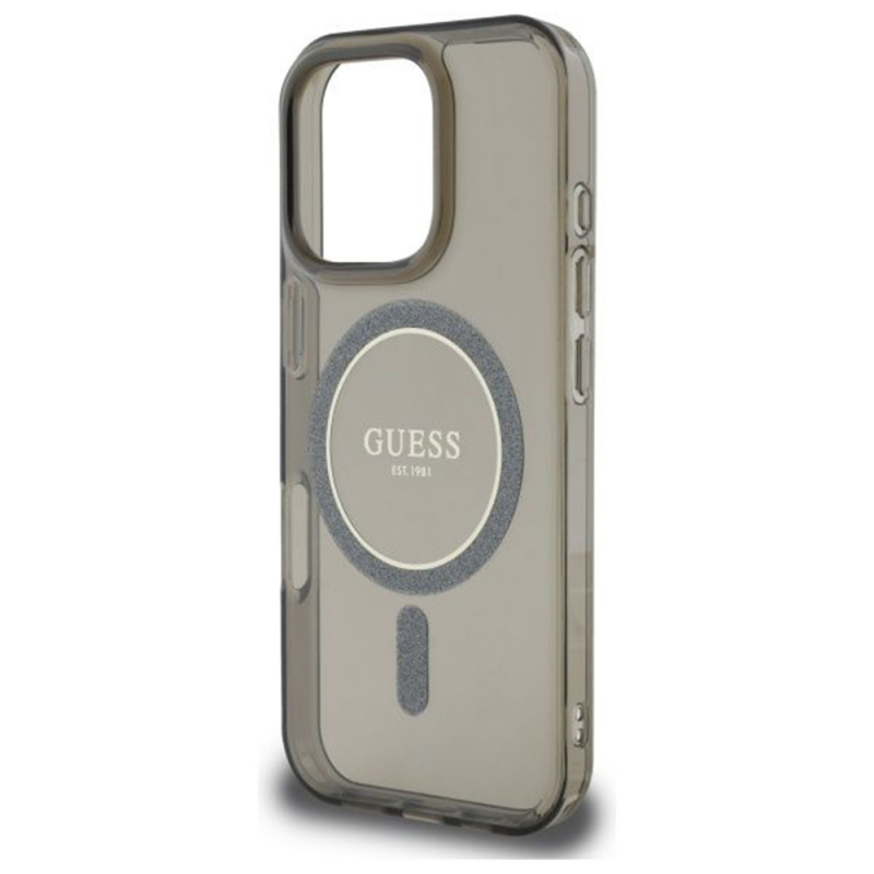 Husa MagSafe pentru Apple iPhone 16 Pro, Guess, IML Glitter Ring, Neagra