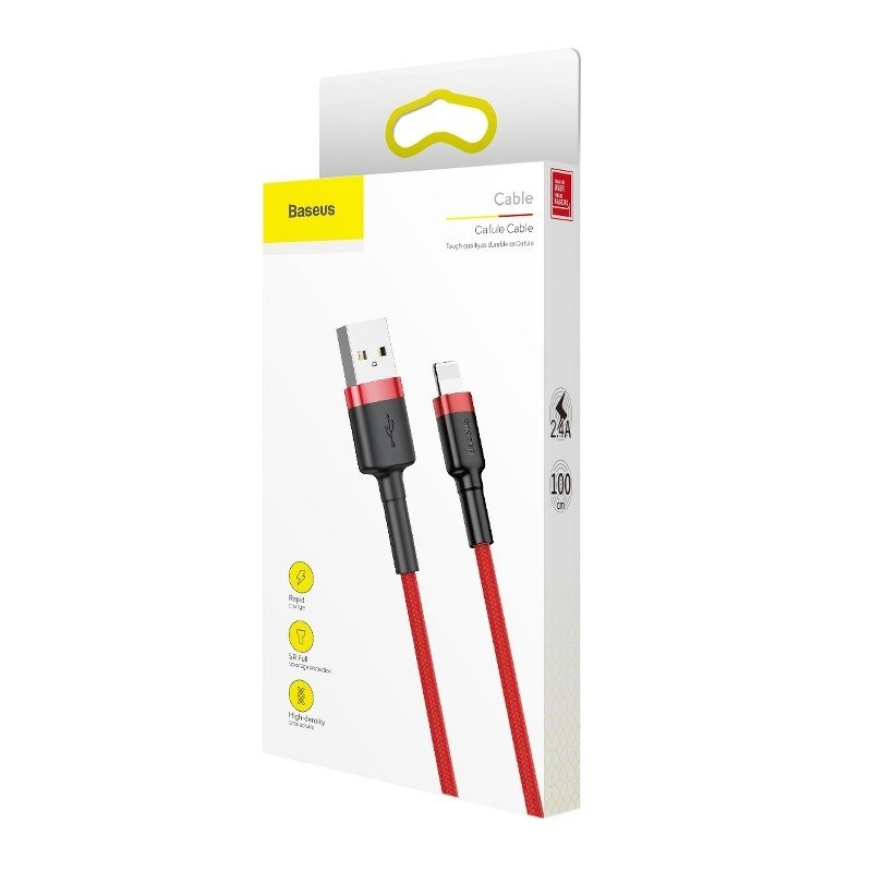 Cablu Date si Incarcare USB-A - Lightning Baseus Cafule, 18W, 1m, Rosu ...