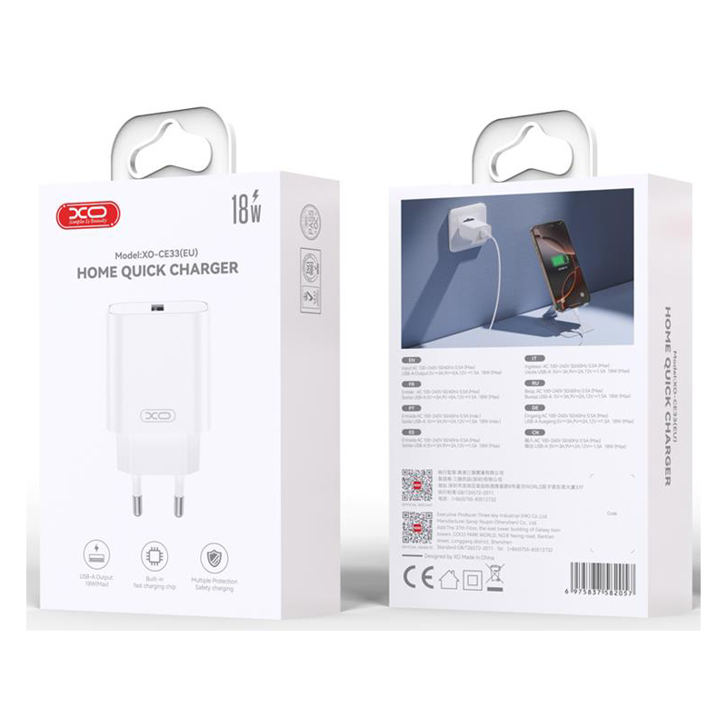 Incarcator Retea Cu Cablu Lightning XO Design CE33, 18W, 3A, 1 x USB-A, Alb