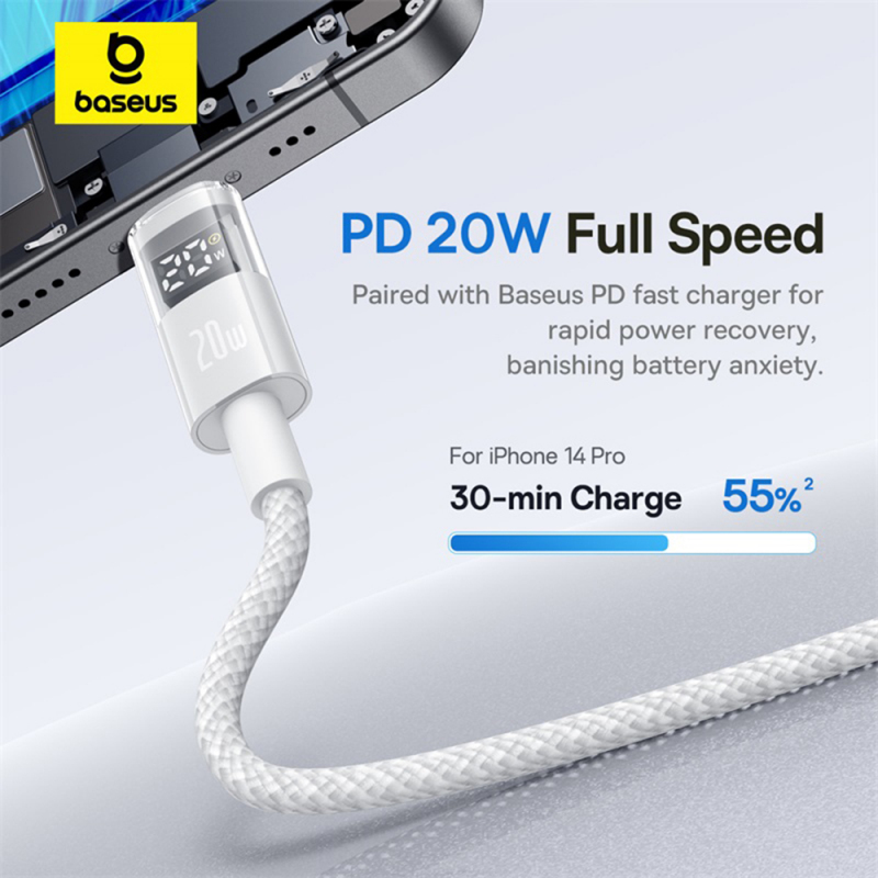 Cablu Date si Incarcare USB-C - Lightning Baseus Display 2, 20W, 1m ...