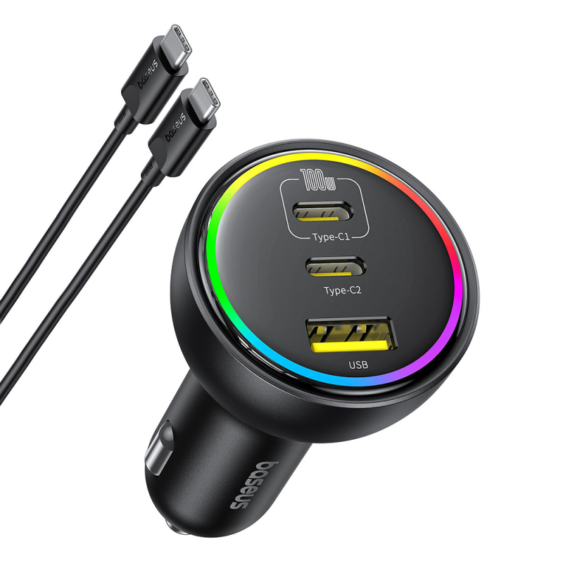 Incarcator Auto Cu Cablu USB-C Baseus, 152.5W, 5A, 1 x USB-A - 2 x USB ...