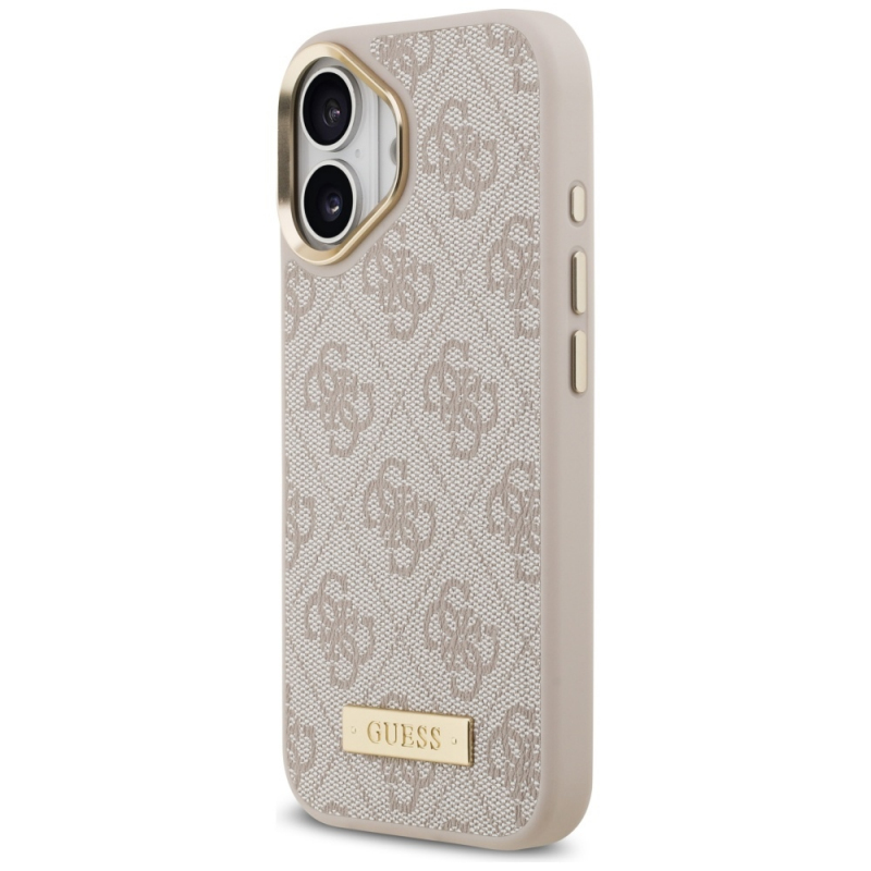 Husa MagSafe pentru Apple iPhone 17, Guess, 4G Logo Plate, Roz