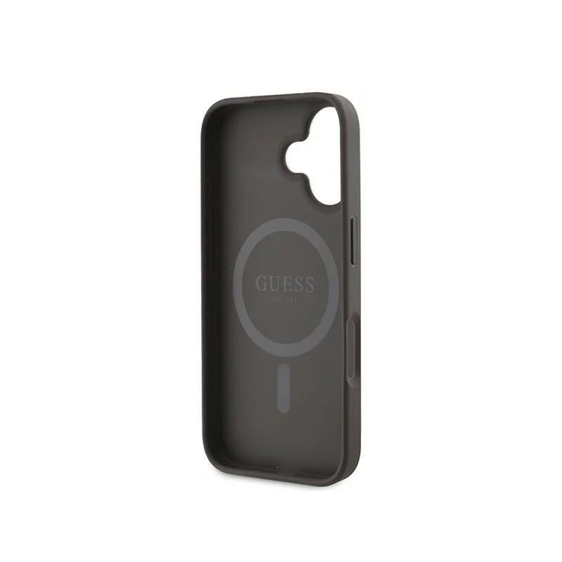 Husa MagSafe pentru Apple iPhone 16, Guess, 4G Ring Classic Logo, Maro