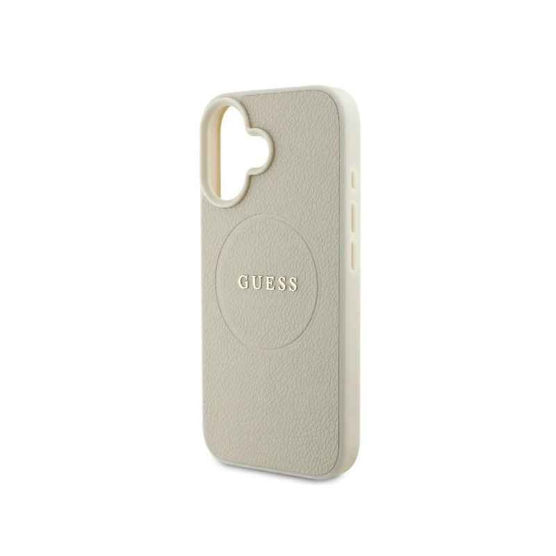 Husa MagSafe pentru Apple iPhone 16, Guess, Grained Gold Ring, Bej